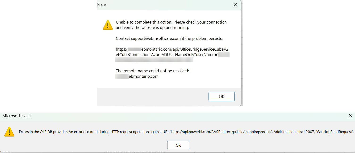 Troubleshooting Excel Connection Errors (WinHTTP / DNS) – EBM Software
